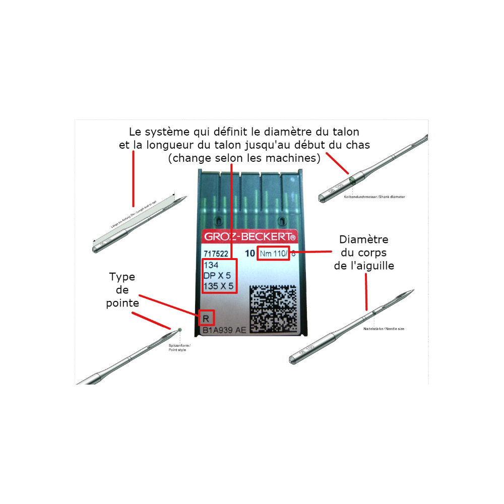 Lot de 10 aiguilles Groz-Beckert 134-35 LR pour machine - Cuirtex